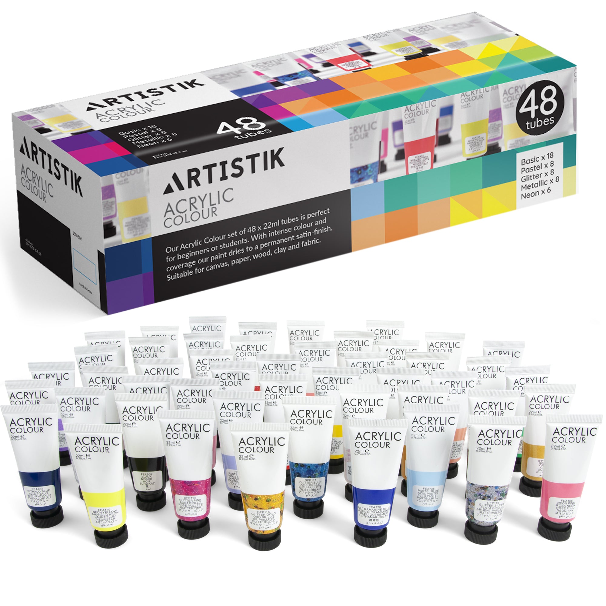 48 Acrylic Tube Set (22ml) – Artistik Art Materials